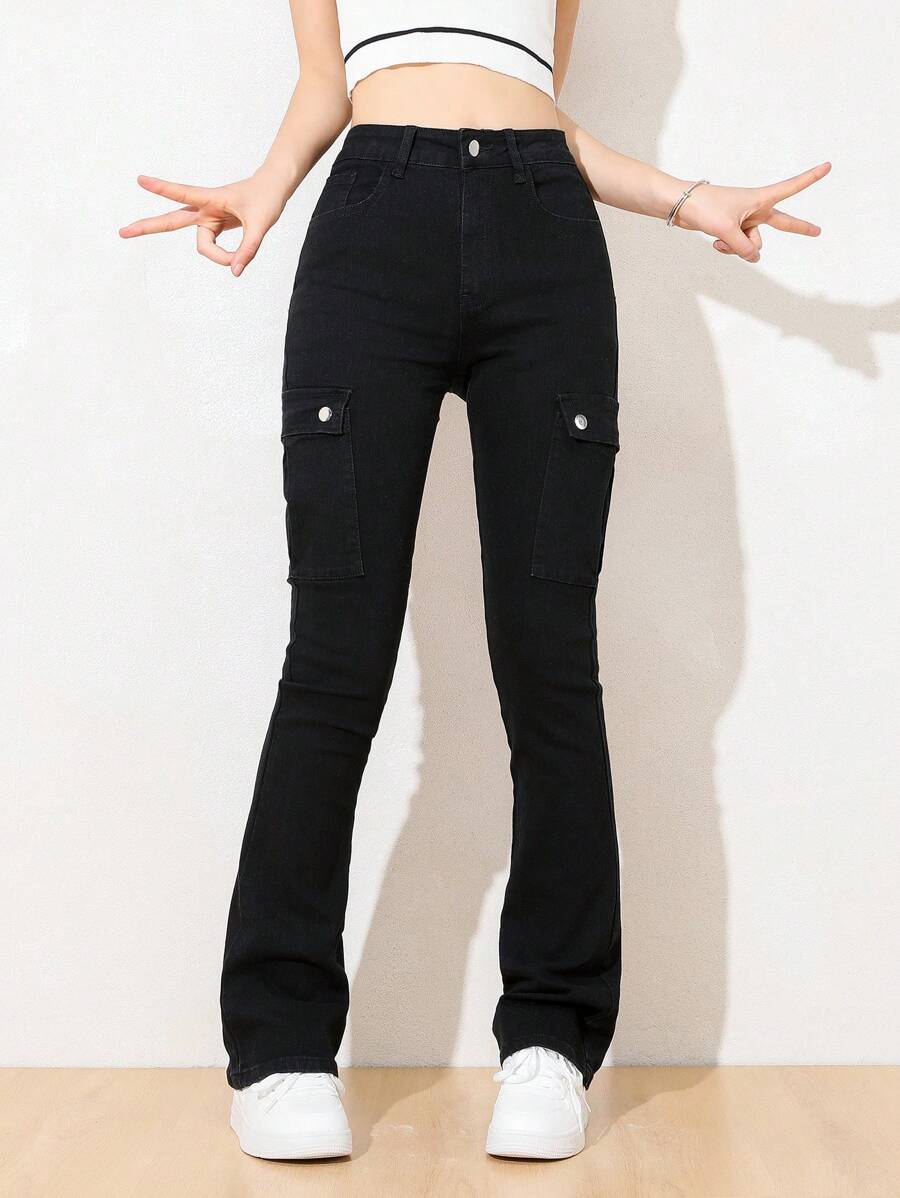 Teen Girl Stretchy Flared Leg Cargo Jeans | SHEIN UK