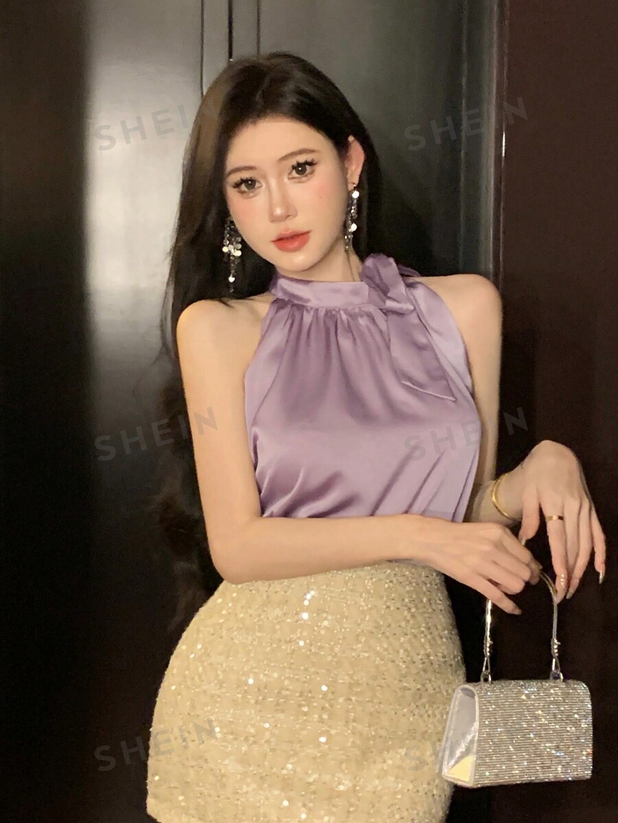 DAZY Women's Ruffled Halter Neck Tied Shirt | SHEIN USA