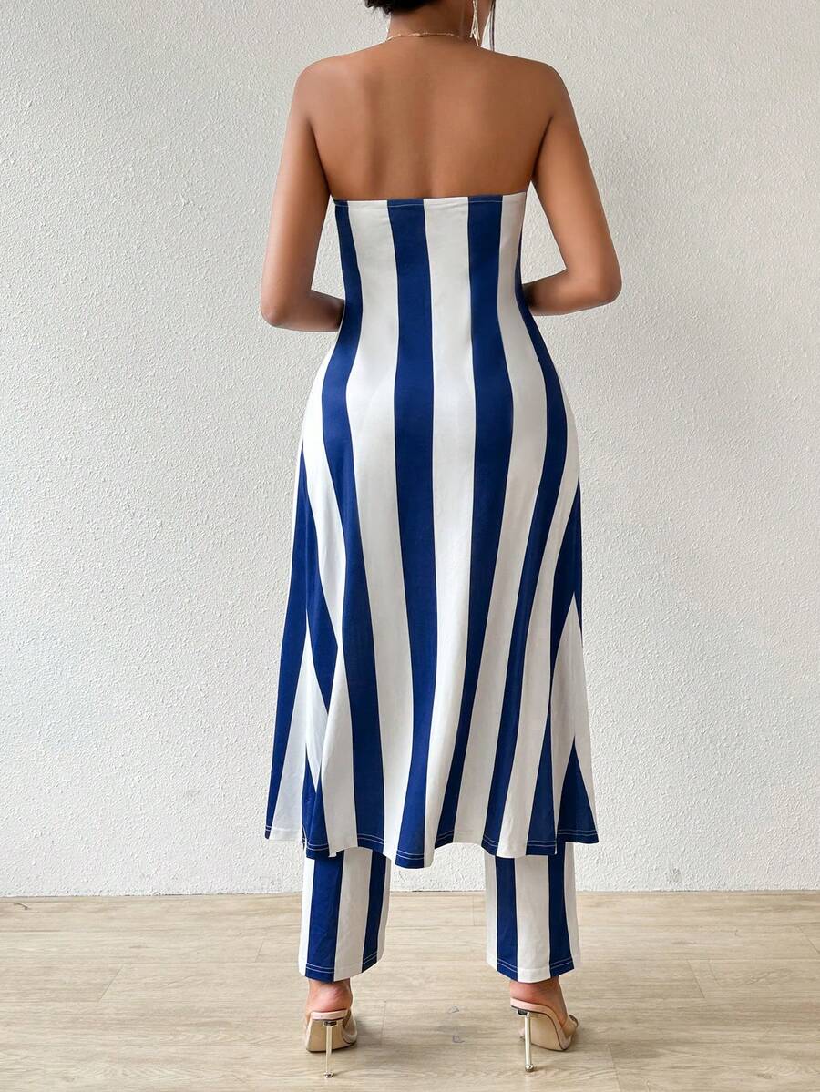 SHEIN Privé 2pcs/Set Colorblock Random Print Strapless Top And Pants ...