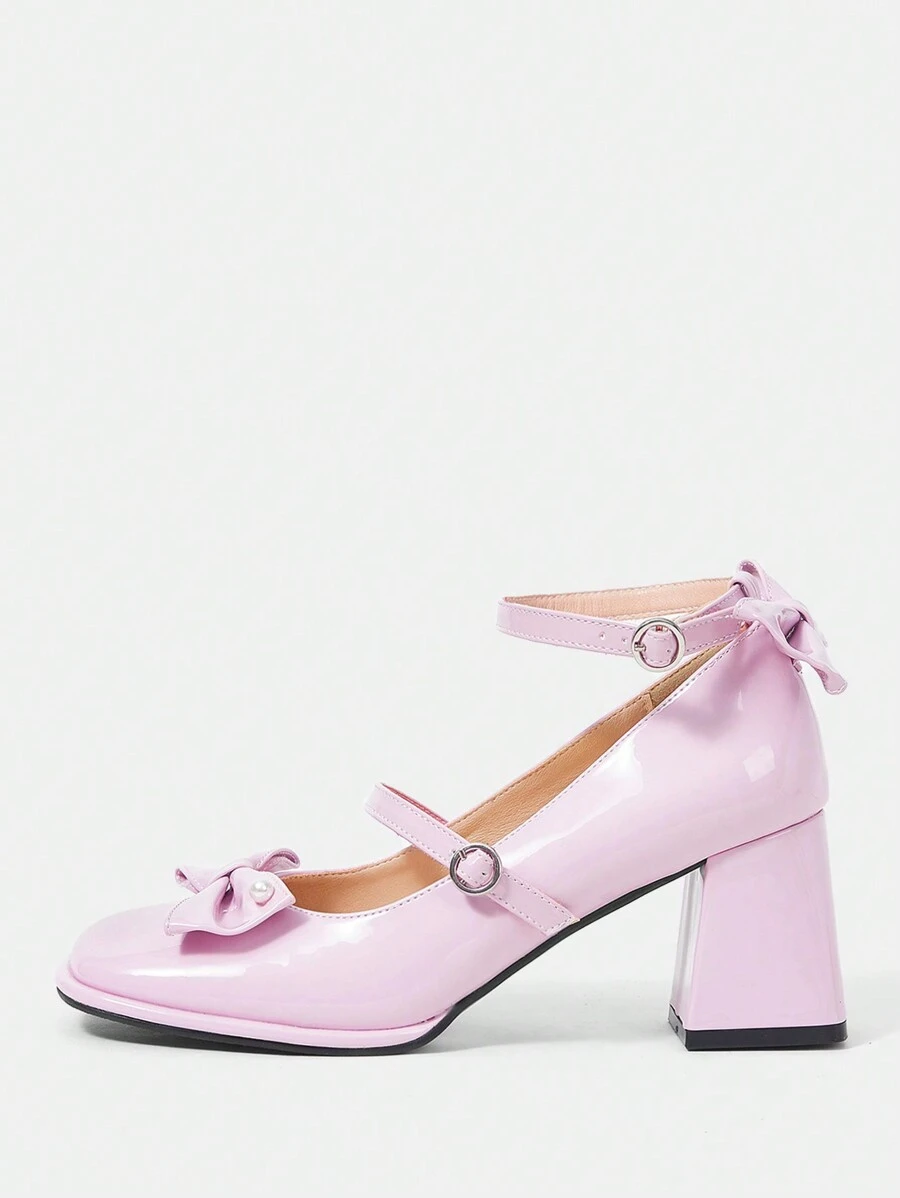 SHEIN MOD Women's Pink Bowknot Mary Jane Pumps, Fashionable High Heels ...