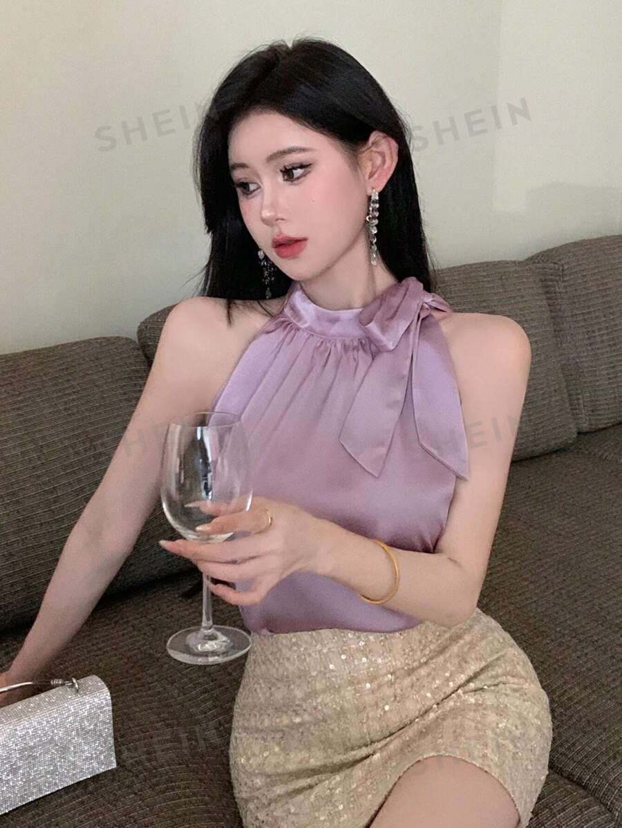 DAZY Women's Ruffled Halter Neck Tied Shirt | SHEIN USA