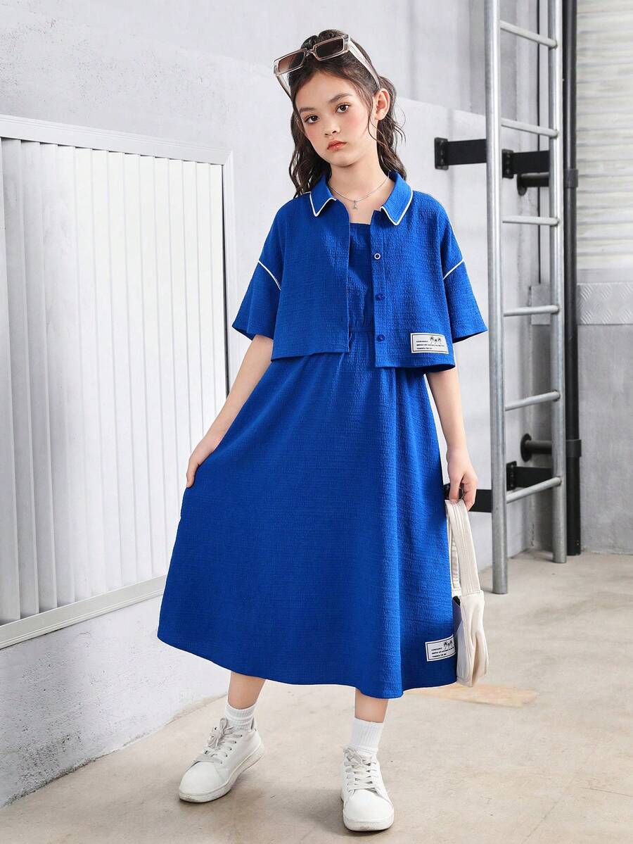 SHEIN Tween Girl Loose And Lovely Decorative Edge Knitted Vest And Cami ...