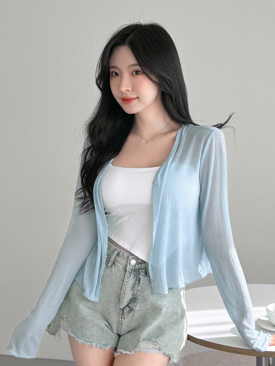 DAZY Gilet Long Avec Col En V Et Manches Longues À Coupe Large Et Mince De Couleur Solide Pour ...