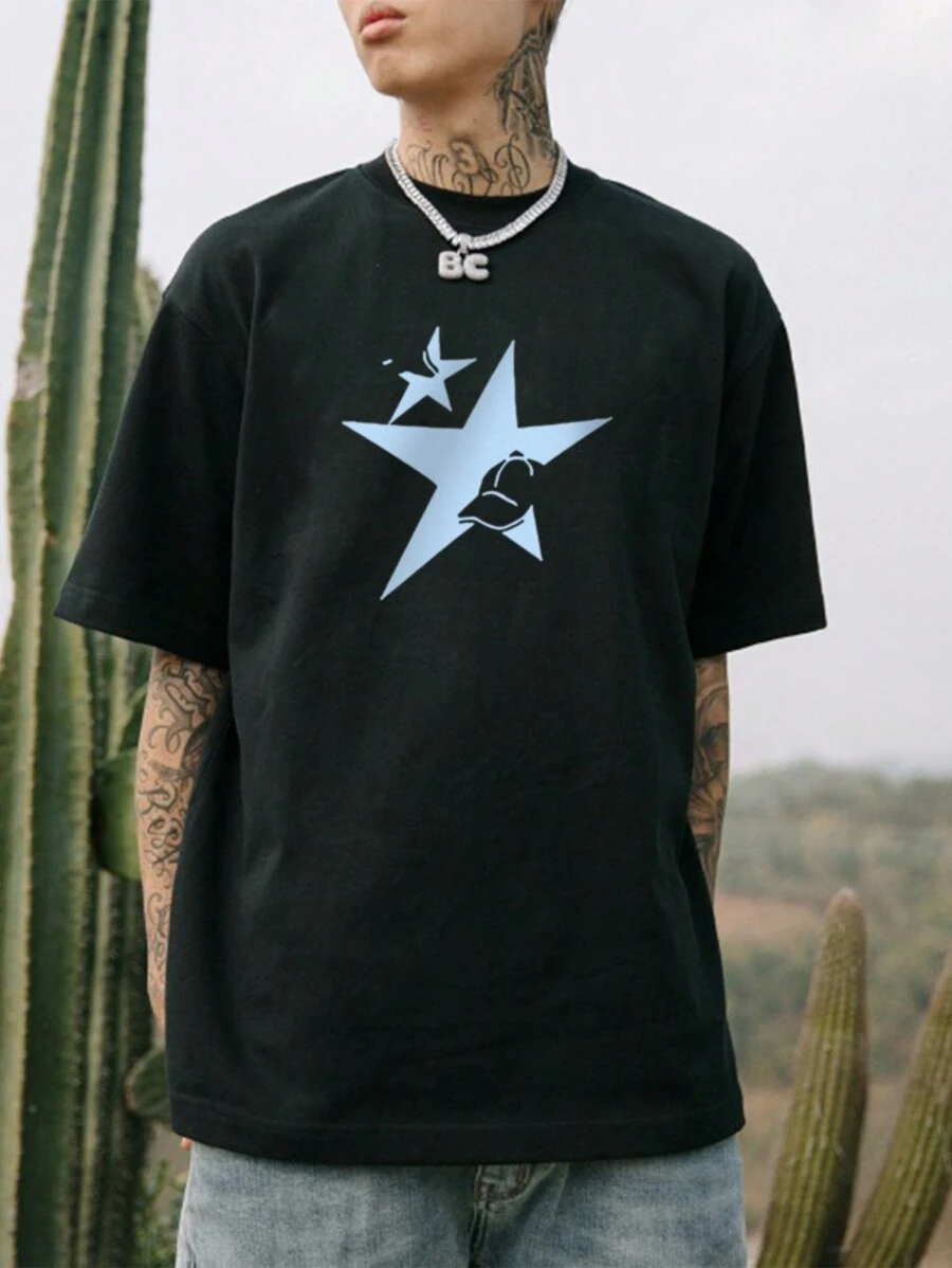 Men's Drop Shoulder Star Pattern T-Shirt | SHEIN USA