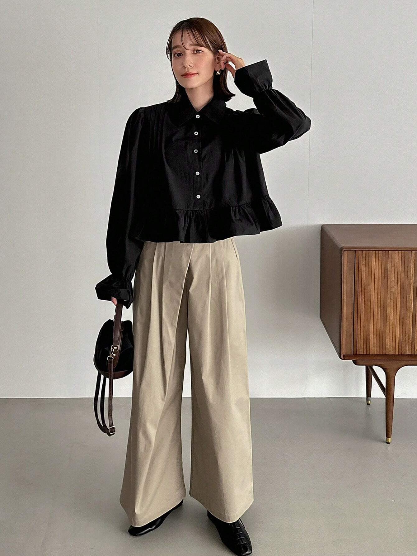 FRIFUL Women's Single-Breasted Ruffle Hem Blouse | SHEIN USA