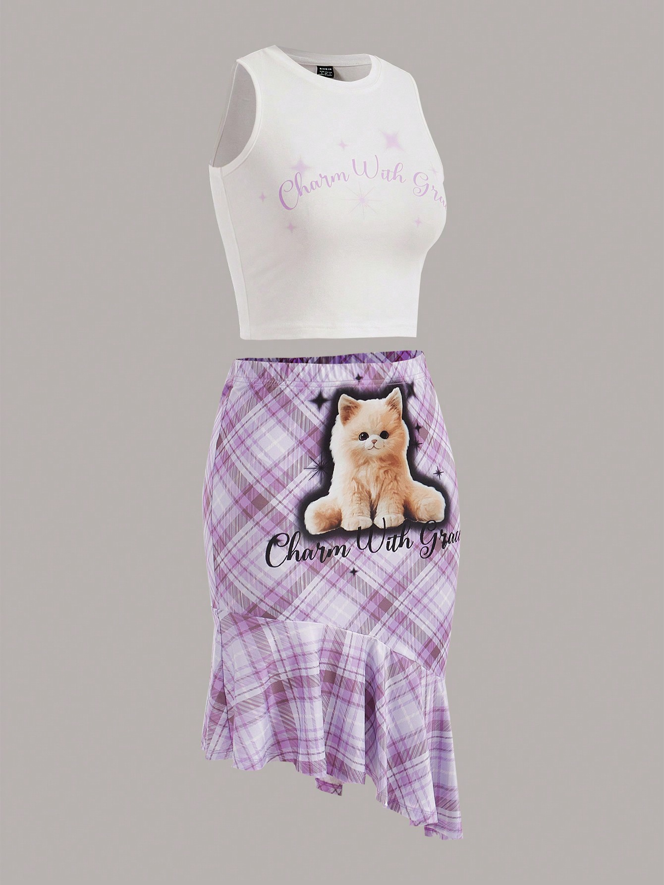 SHEINNeu Kidcore Dopamine Women's Two-Piece Set Of 3D Cute Cat Vest And ...