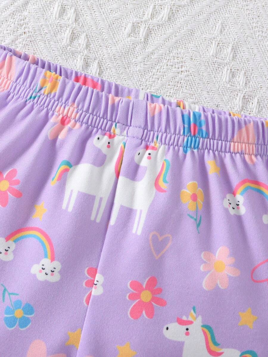 SHEIN Baby Girl Purple Cute Printed Unicorn Rainbow Heart And Flower ...