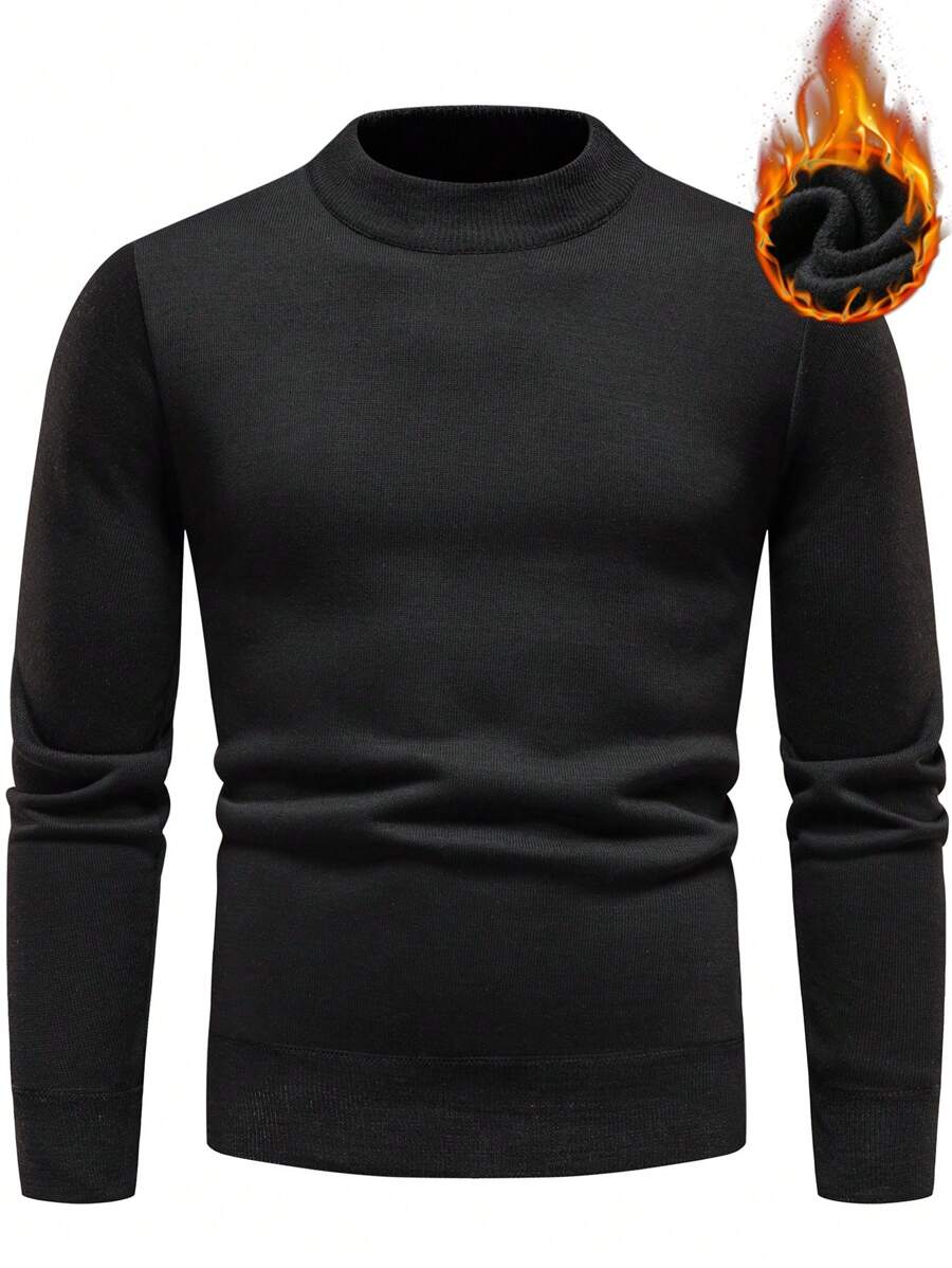 Manfinity Homme Men's Round Neck Solid Color Sweater, Mock Long Sleeve ...