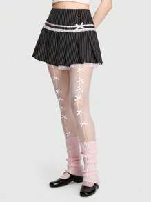 ROMWE Kawaii Bow Knot Decorated Striped Lace Trim Skirt | SHEIN USA