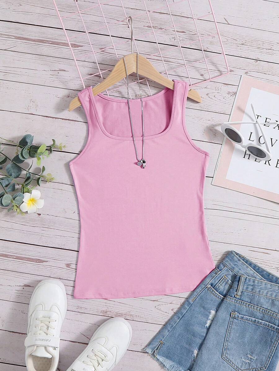 SHEIN Teen Girl Knit Square Neck Camisole For Daily Leisure Wear ...