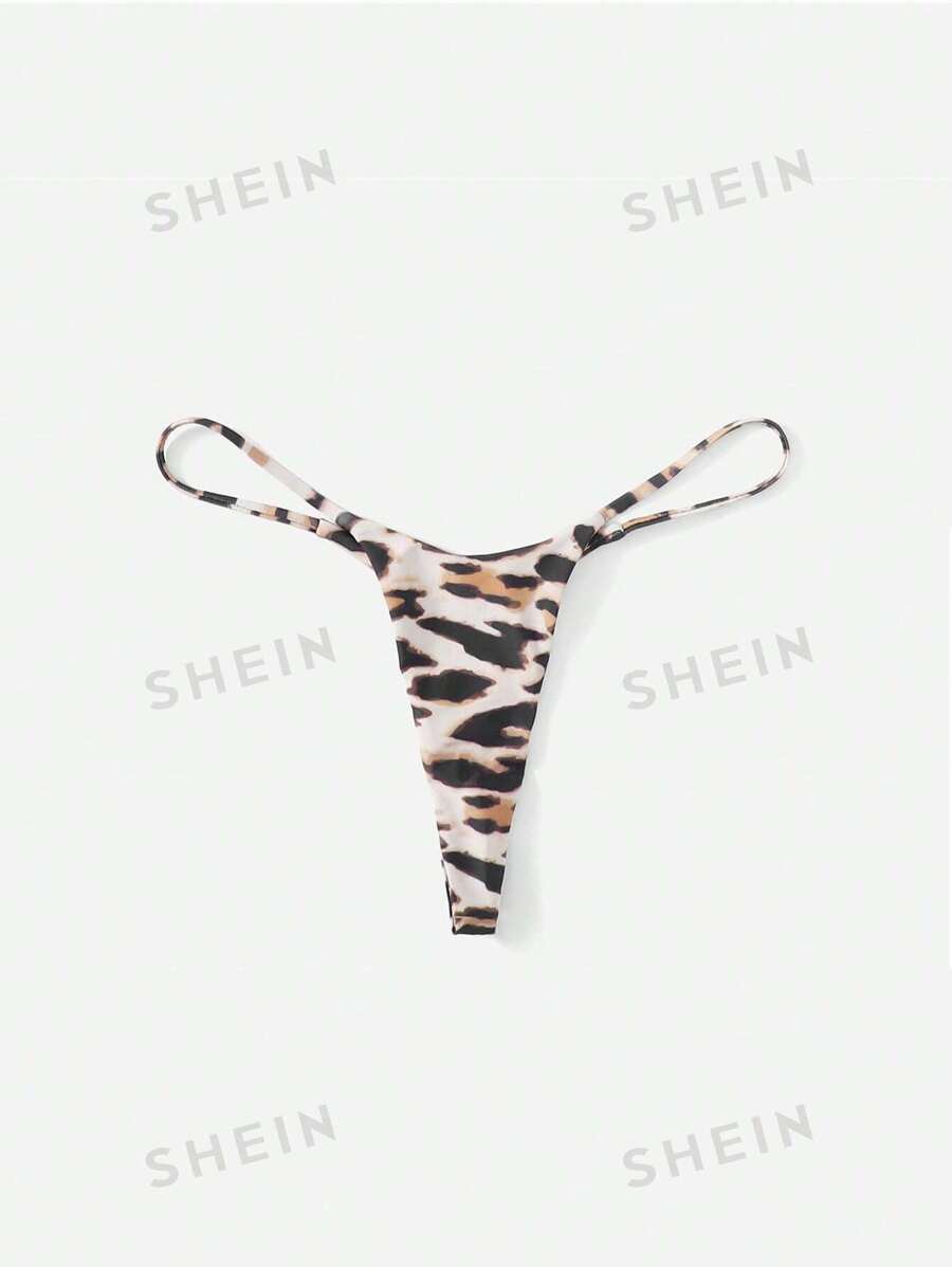SHEIN Swim Women's Summer Beach Animal Pattern V-Strings Bikini Bottom ...