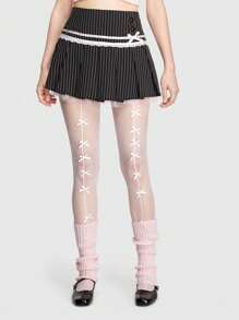 ROMWE Kawaii Bow Knot Decorated Striped Lace Trim Skirt | SHEIN USA