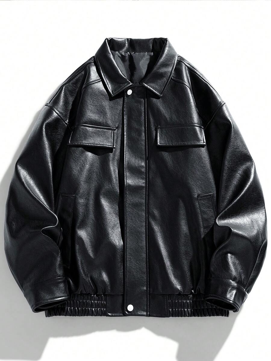 Men Flap Detail Zip Up PU Leather Jacket | SHEIN USA