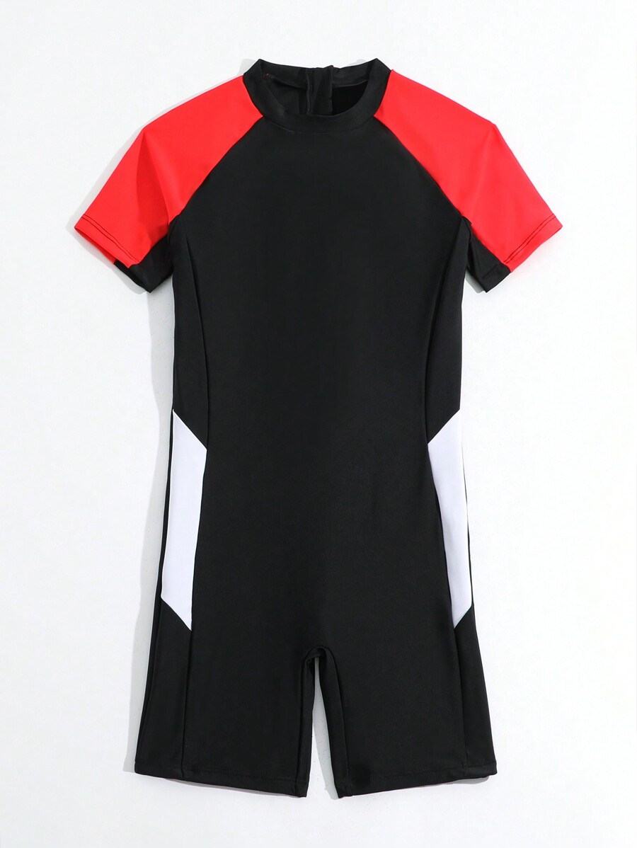 Tween Boys' Colorblocked Short Sleeve Rash Guard Swimsuit With Raglan ...