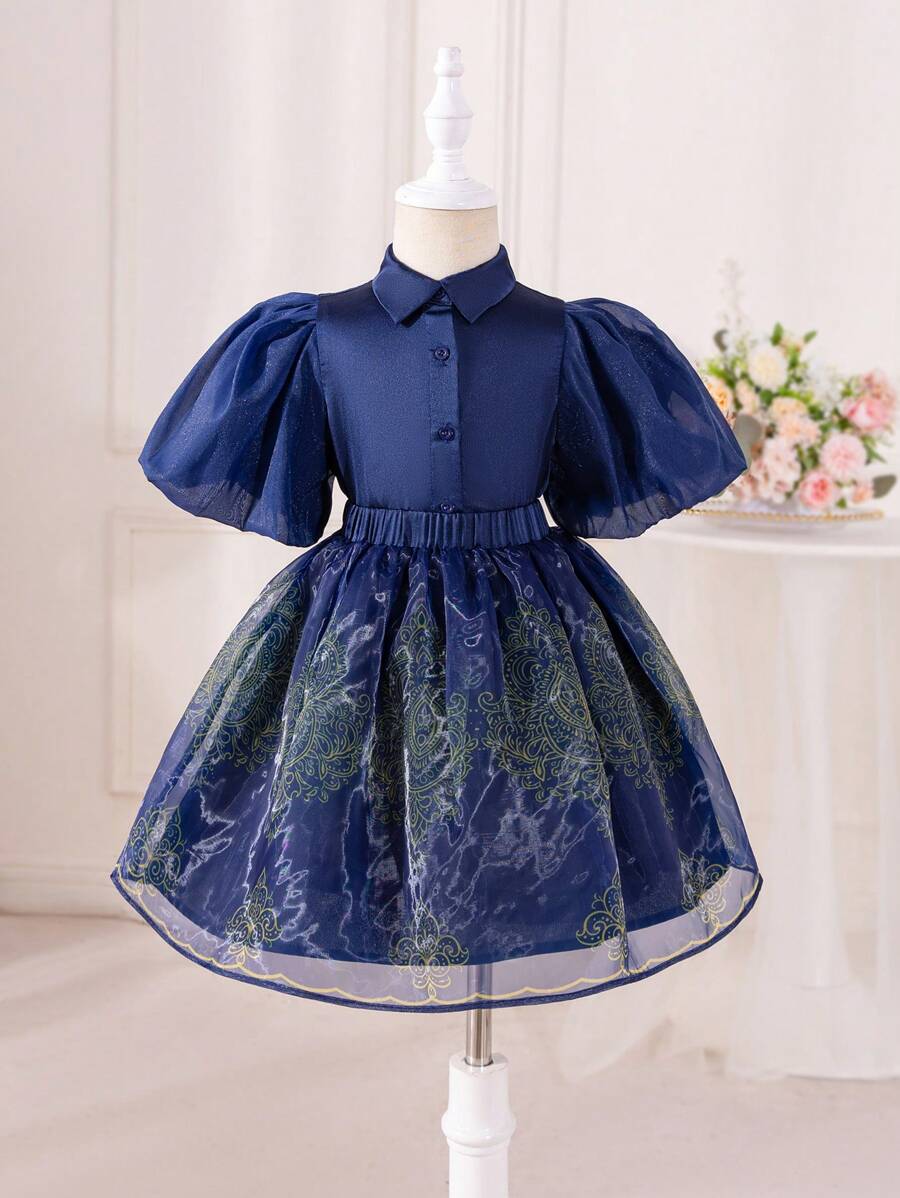Tween Girls' Elegant Collared Puff Sleeve Four-Eye Button Shirt And ...