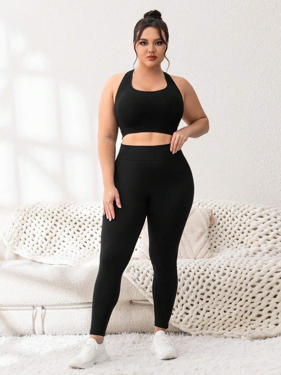 SHEIN Sport Studio Plus Size Seamless Sports Set With Back Beauty ...