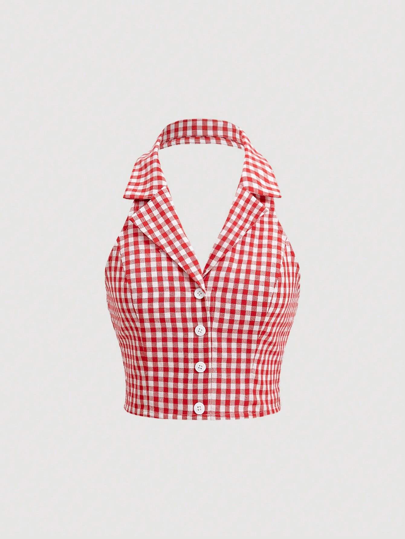 SHEIN MOD Women's Plaid Single Breasted Halter Top | SHEIN USA