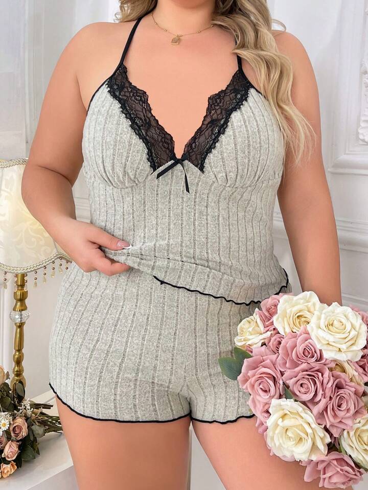 Plus Size Sexy Pyjama set Mit Farbblock spleiBen Und Spitze aktuelle Trends gunstig kaufen SHEIN Deutschland
