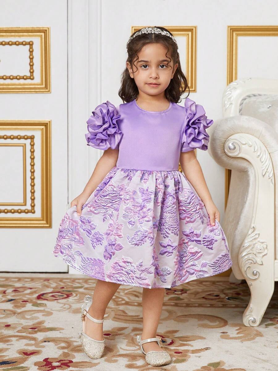 SHEIN Kids Cooltwn Young Girls' Elegant Short Sleeve 3d Flower ...