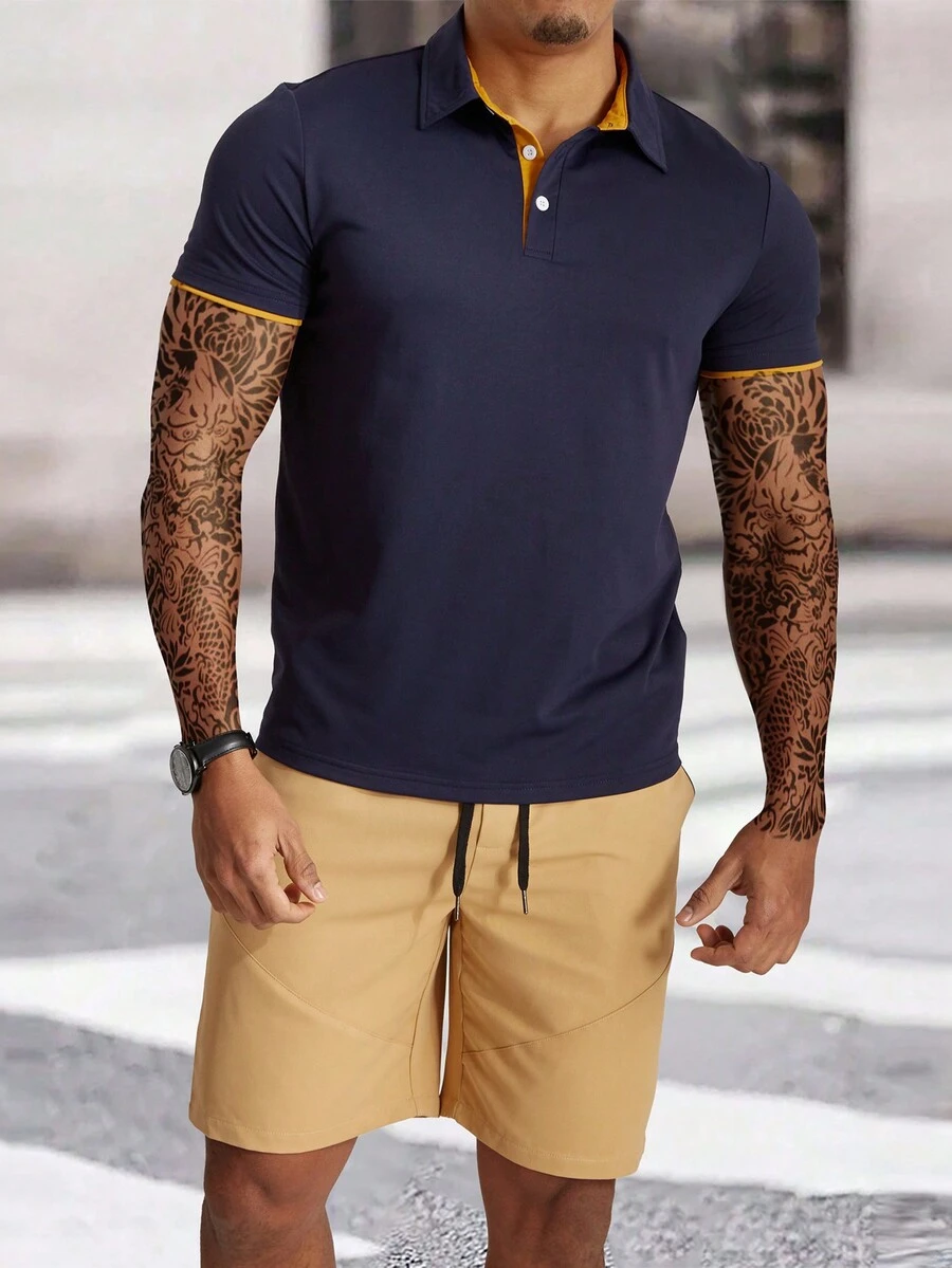 Manfinity LEGND Men's Color-Blocked Polo Shirt With Short Sleeves, Set Of Two | SHEIN USA