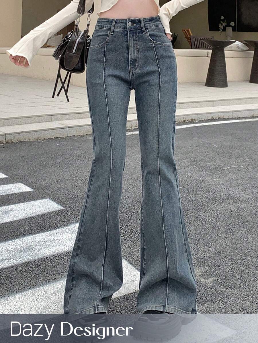 Dazy Designer Women's High Waisted Flared Jeans With Pockets | SHEIN USA