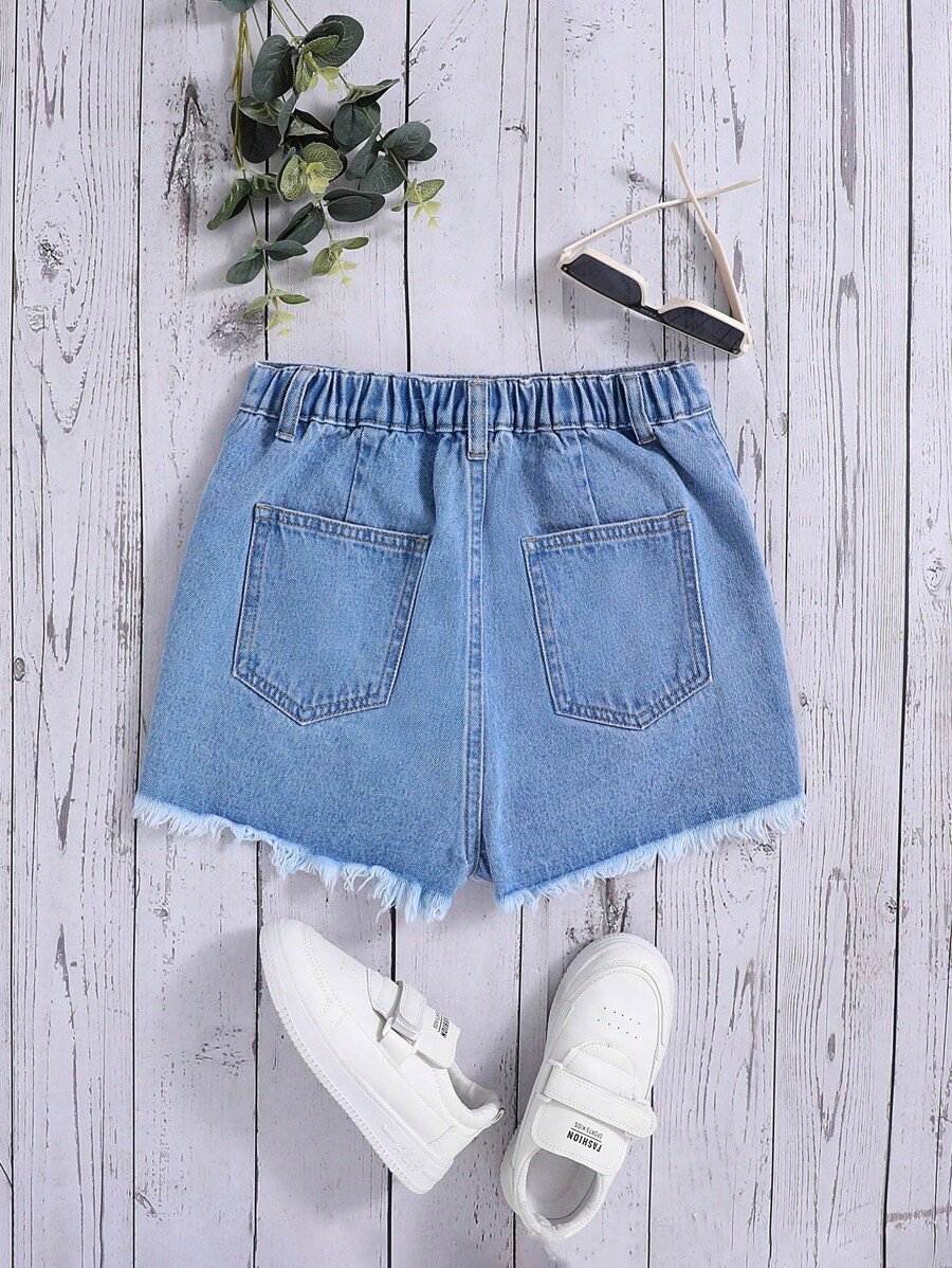 SHEIN Teen Girl's Distressed Washed Denim Mini Skort For Casual ...