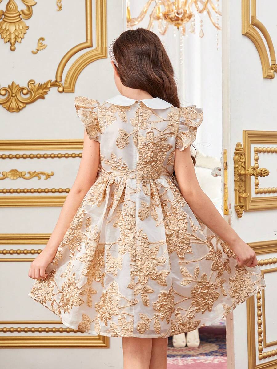 SHEIN Kids Nujoom Tween Girls' Slim Fit Doll Collar Flying Sleeve Midi ...