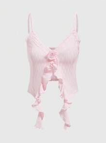 ROMWE Fairycore Women's Rose Decor Asymmetrical Hem Split Front Cami ...