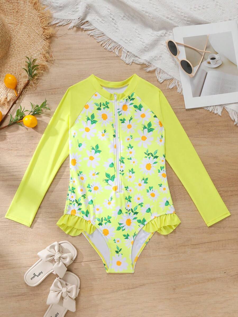 Traje De Baño De Una Pieza Para Niñas Preadolescentes Con Diseño De