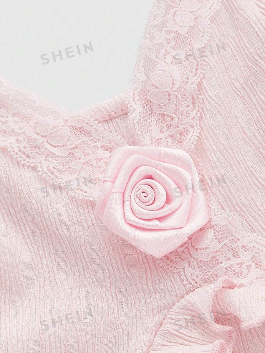 ROMWE Fairycore Women's Rose Decor Asymmetrical Hem Split Front Cami ...