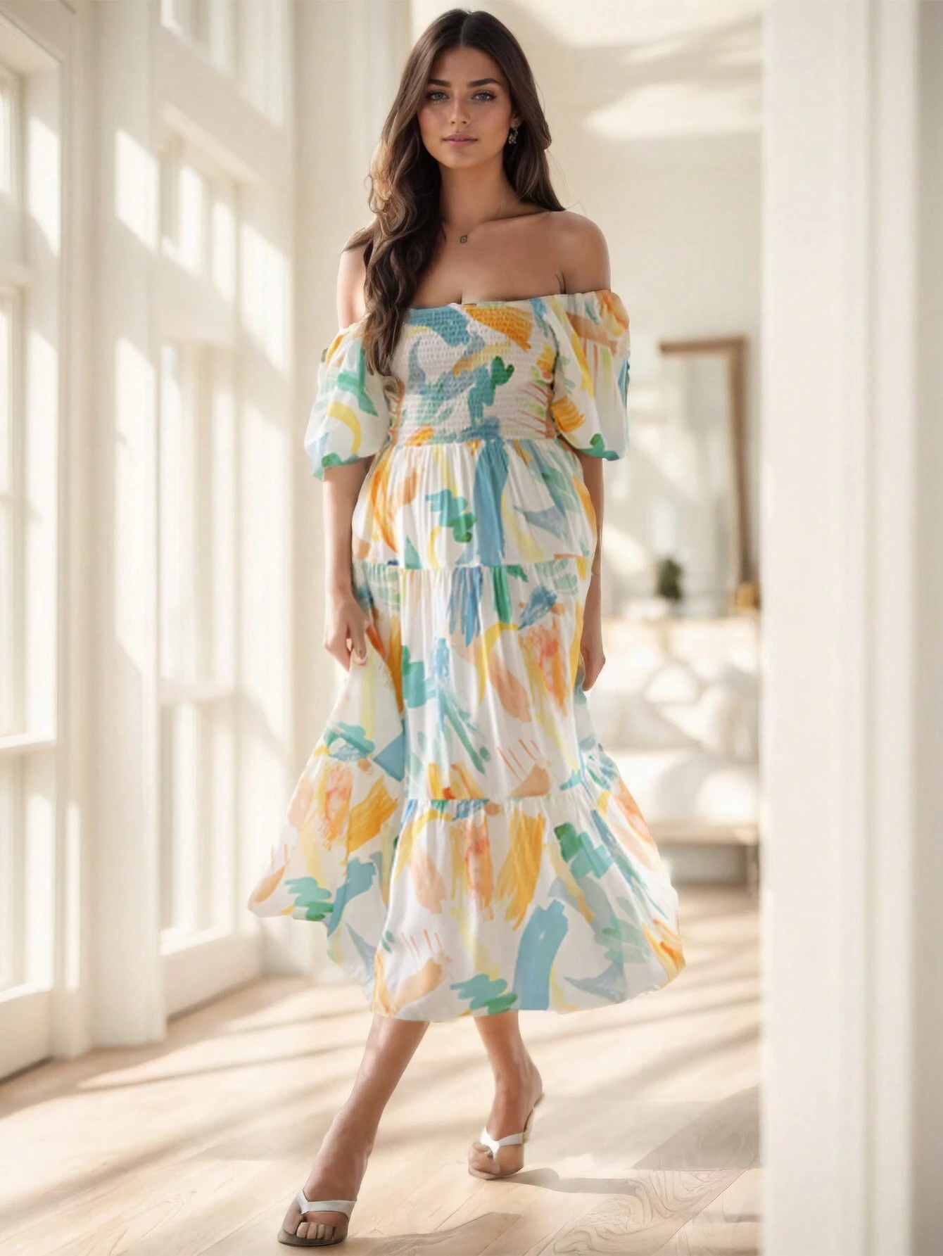 Sissyaki Women's Summer Boho Floral Print Midi Dress Square Neck Tiered ...