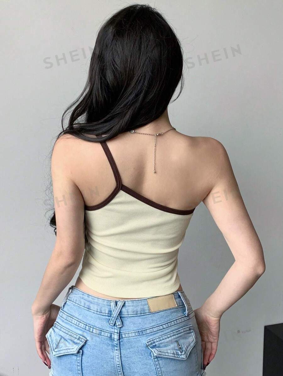 Dazy Designer Women's Single Shoulder Strap Color Blocking Top With ...