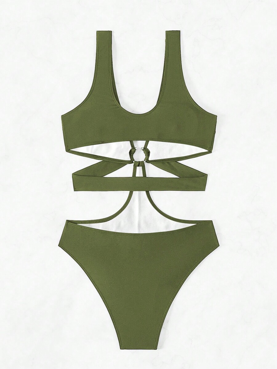Women's Monokini Swimsuit With Hollow Out Design And Metal Buckles On ...