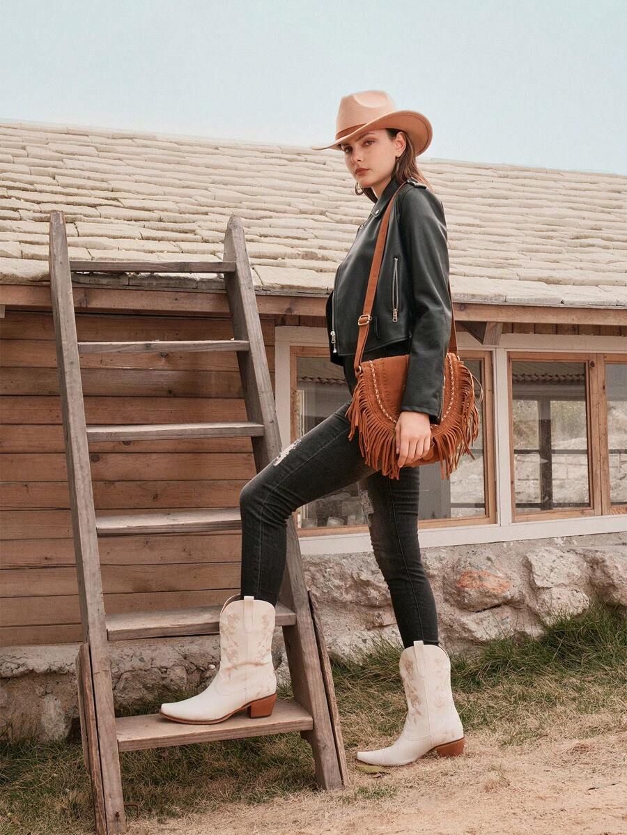 Styleloop Botas Del Estilo Vaquero De Flores Blancas Cómodas Y A La ...