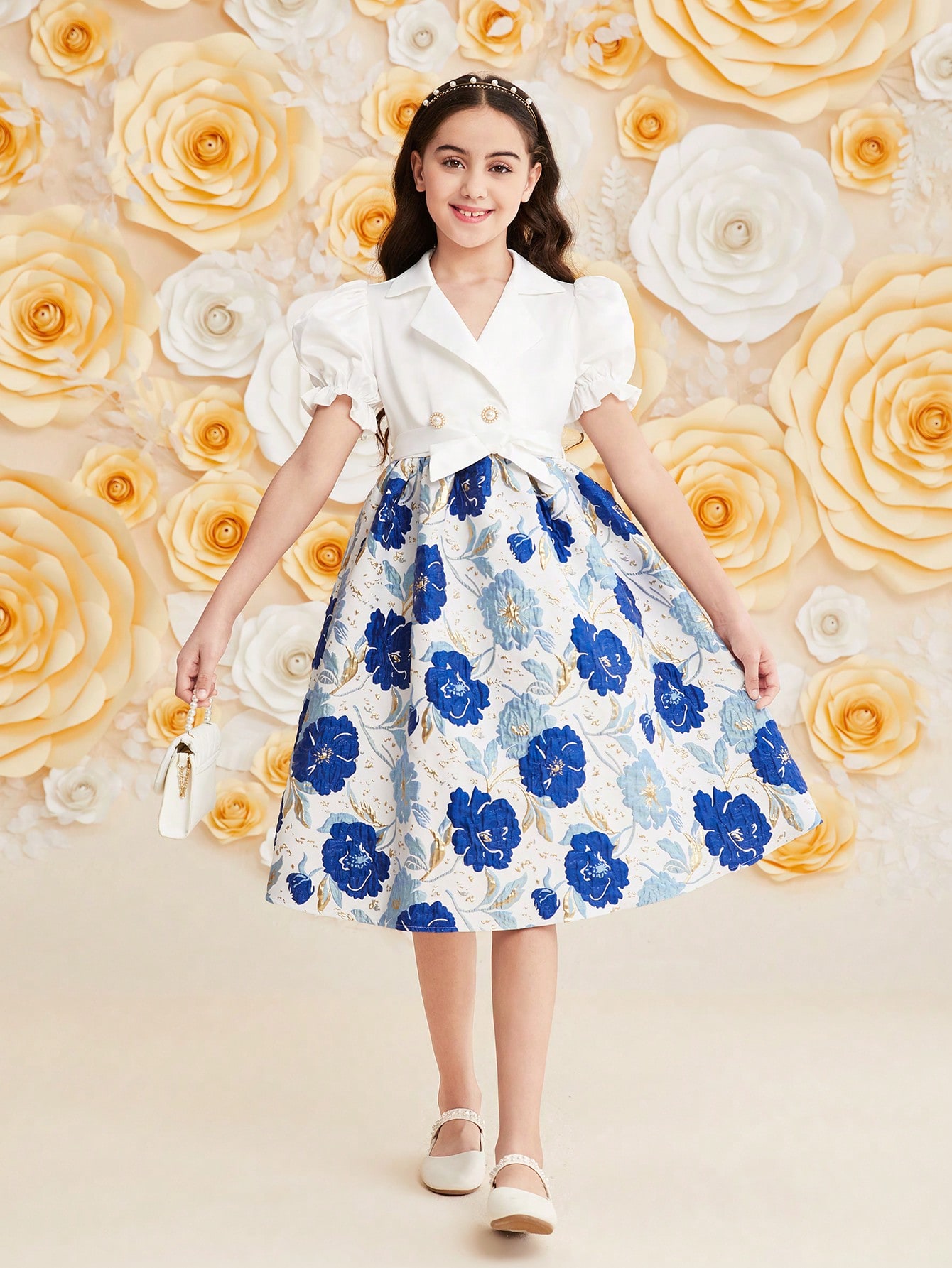 SHEIN Tween Girl's Lovely Blended Color Blocked Dress With Puff Sleeves ...