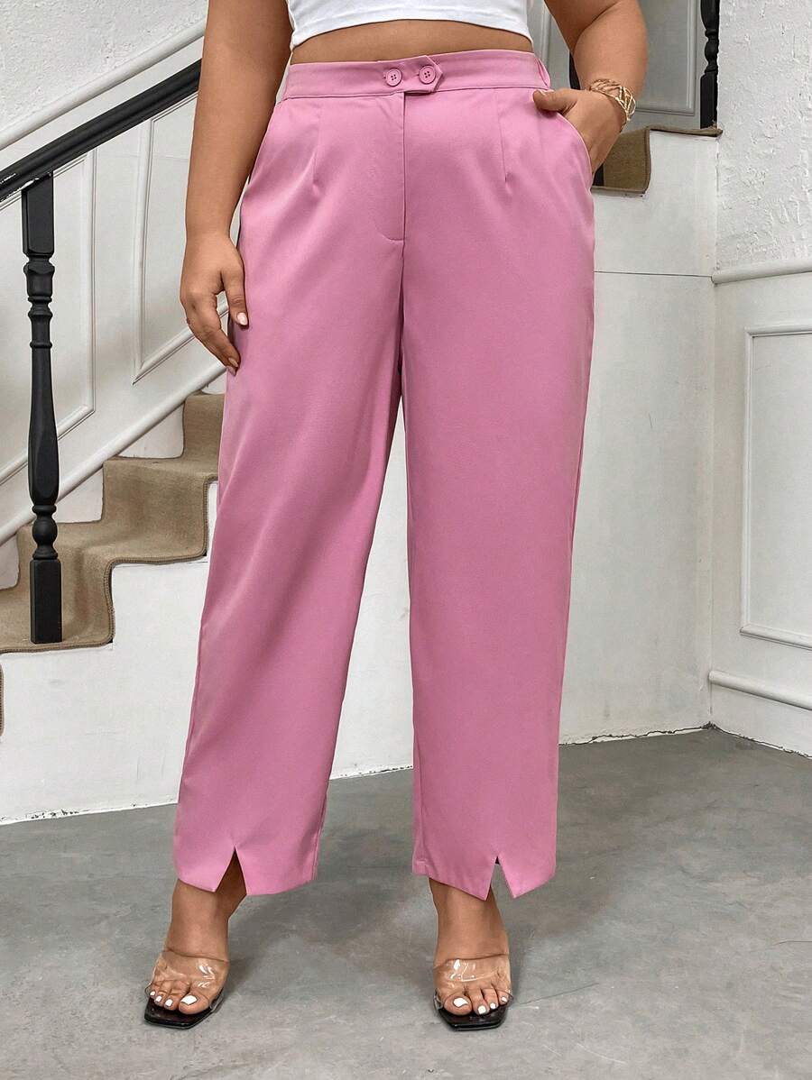 SHEIN Privé Plus Size Women's Double-Breasted Suit Pants With Slant ...