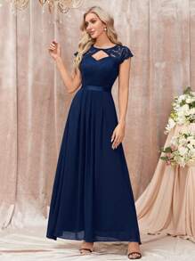 Formelles Partykleid mit Blumen-Spitze, Herzausschnitt und Chiffon-Saum ...