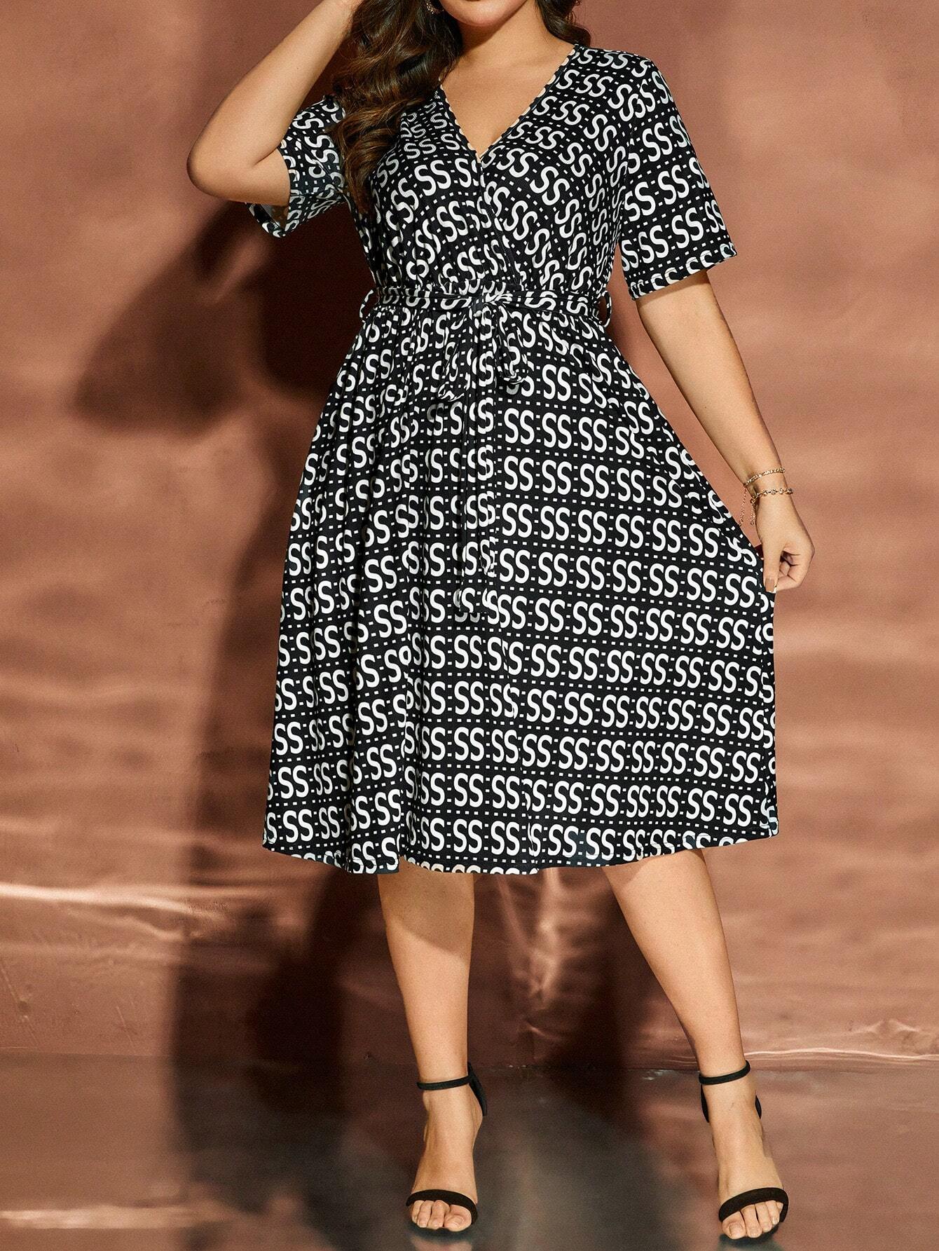EMERY ROSE Plus Size Printed Waist Cinched Dress | SHEIN USA