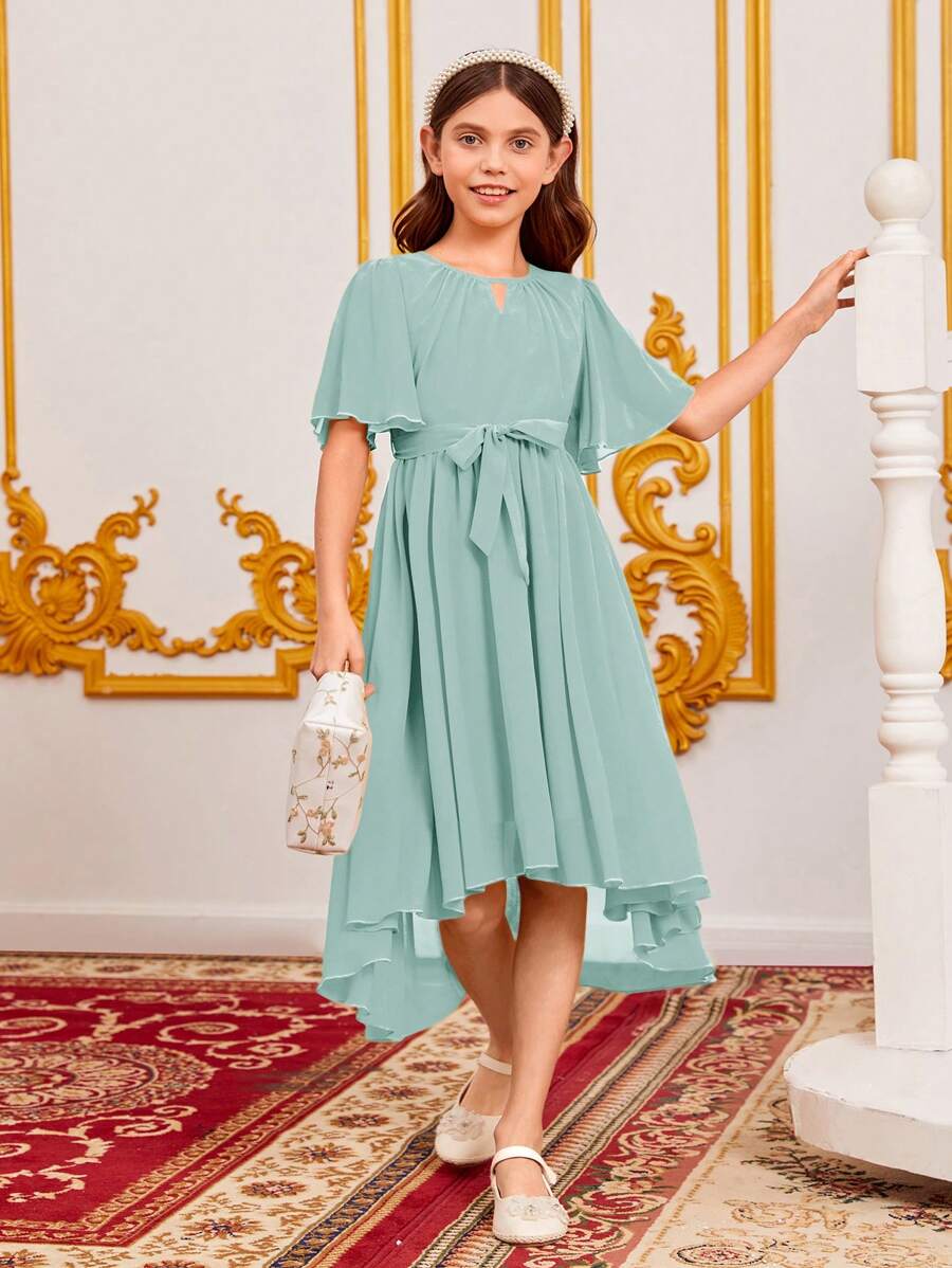 SHEIN Vestido suelto tejido para niñas con mangas fruncidas y cuello ...