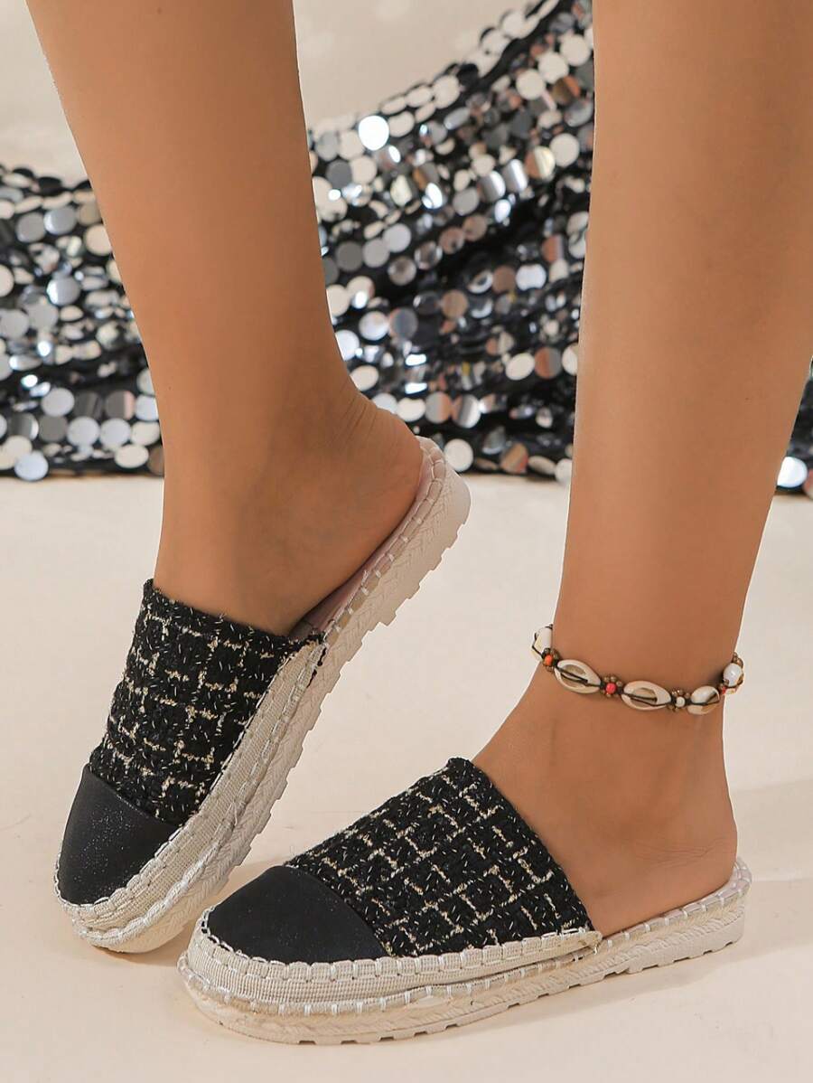 New Women's Black Mules With Faux Rope Insole And Flat Sole, 2024 Style ...