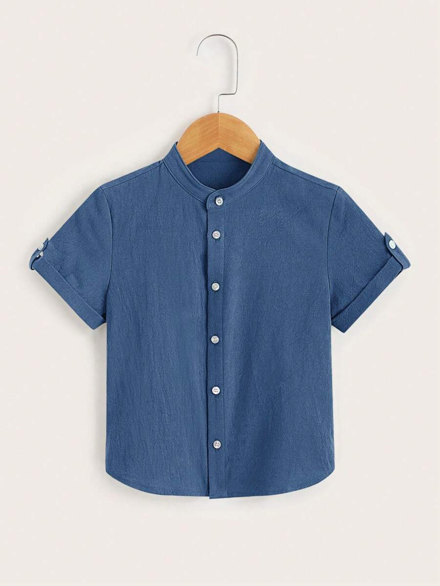 SHEIN Comfortable Young Boy Button-Up Shirt With Rolled-Up Sleeves for ...
