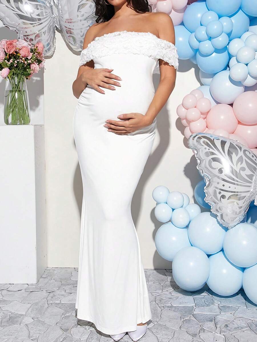 Loomaby Gender Reveal Dress Maternity Elegant Off-The-Shoulder Form ...