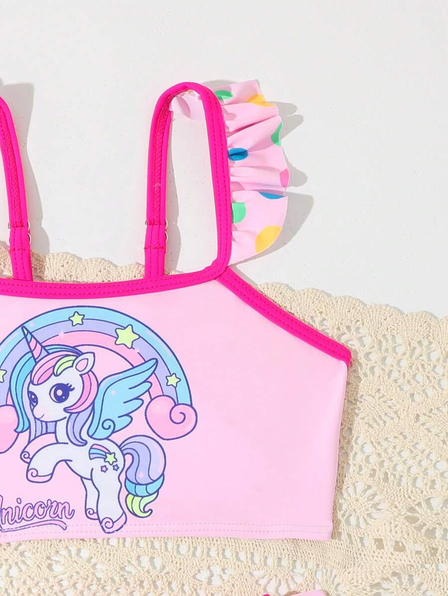 Young Girl Sunicorn And Polka Dot Print Bikini Set With Ruffle ...