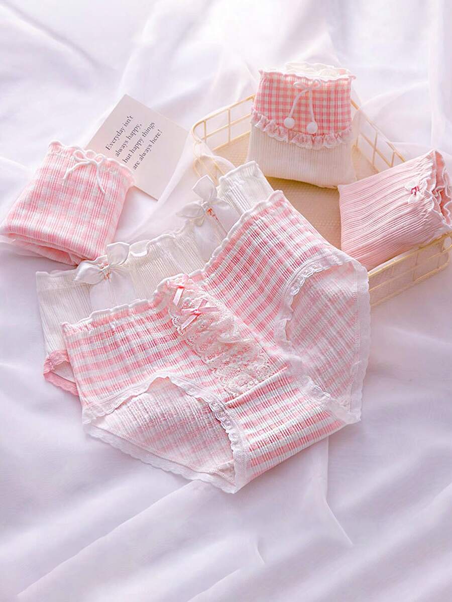 Teen Girls' Plaid Print Ruffle Trimmed, Bowknot Decorated, Cute & Sweet ...