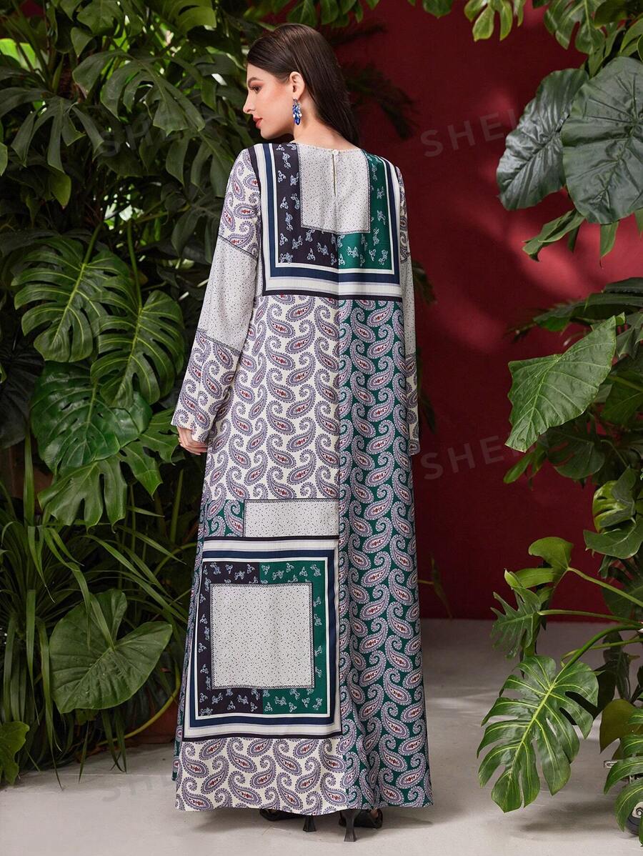 Shein Mulvari Ladies Kaftan Dress With Paisley Print And Lantern