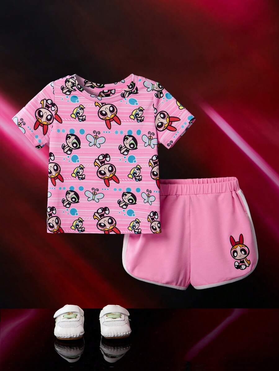 THE POWERPUFF GIRLS X SHEIN Baby Girl Cartoon Graphic Tee & Shorts Set ...