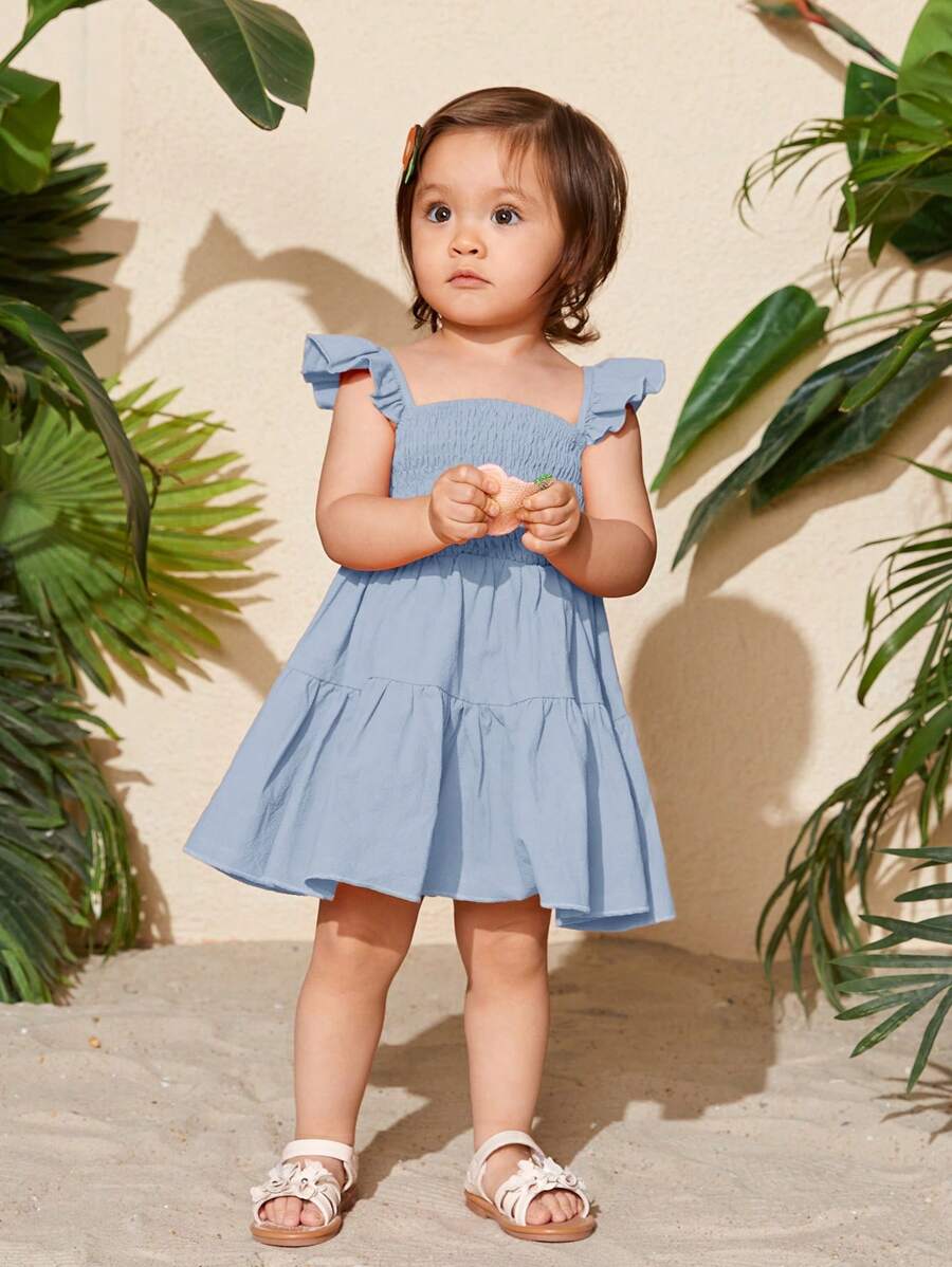 SHEIN Baby Girl's Elegant Solid Colored Sleeveless Dress With Shirred ...
