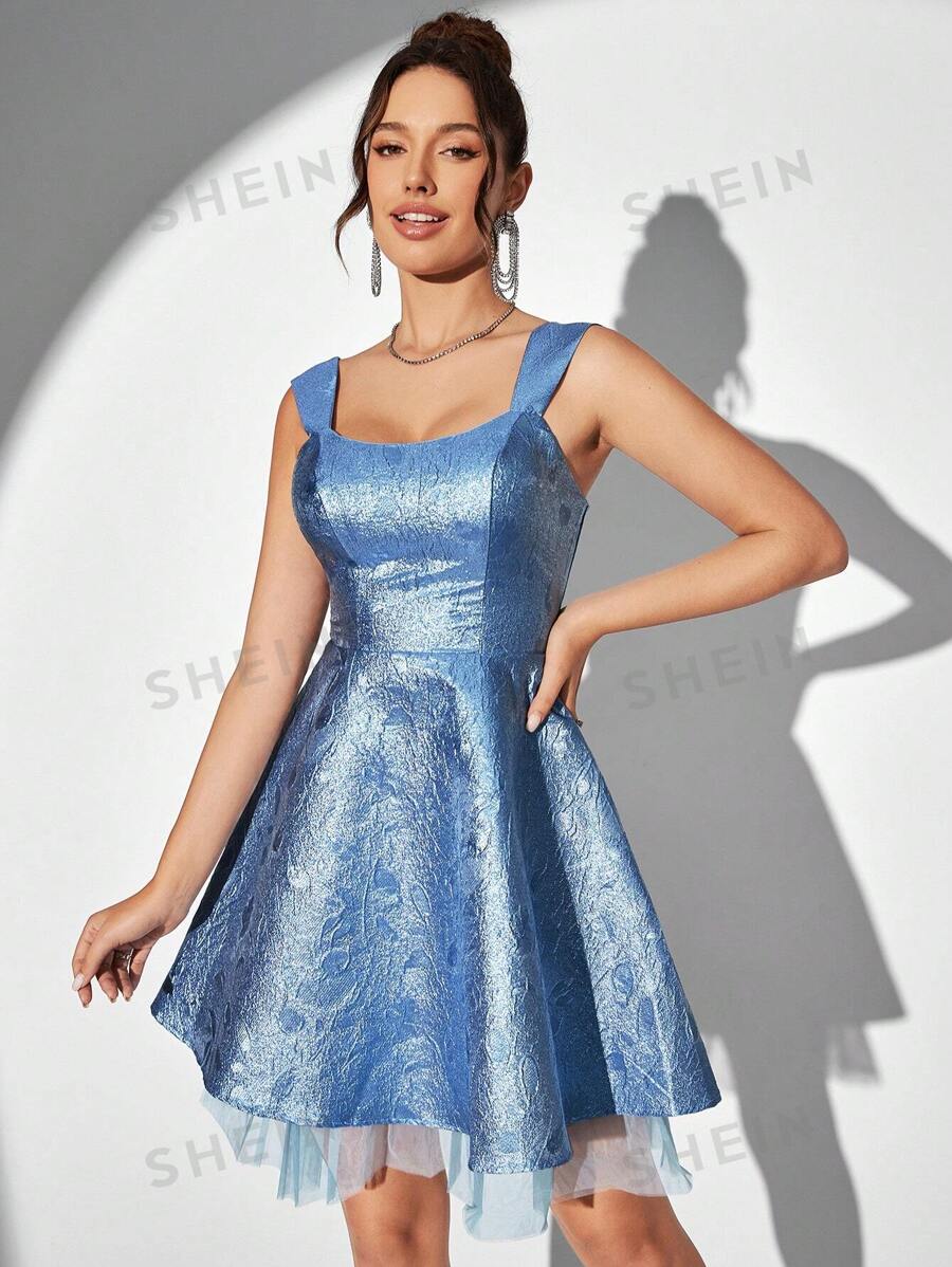 SHEIN Belle Vestido De Festa Azul Com Decote Sweetheart Em Tecido De Malha De Lantejoulas Em ...