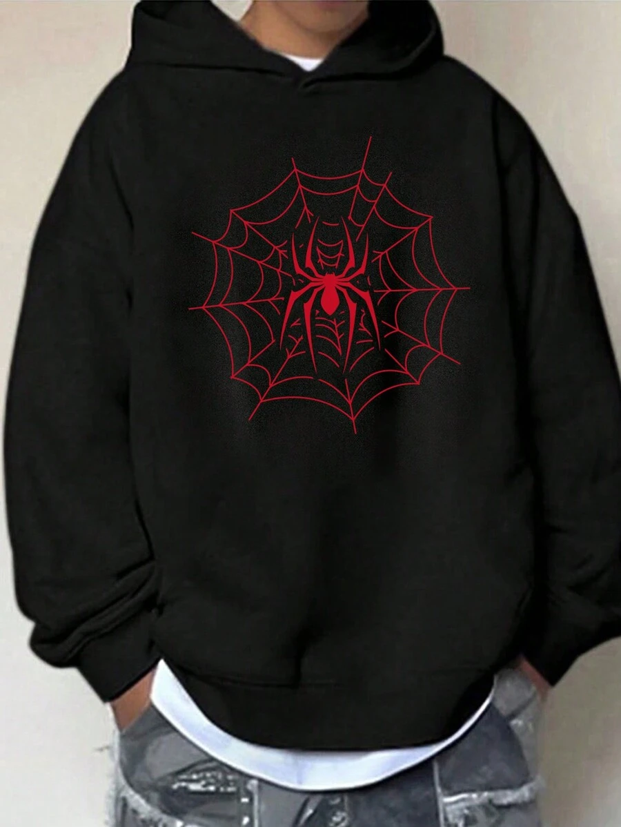 Manfinity StreetEZ Oversized Men Spider Web Print Drop Shoulder Hoodie ...