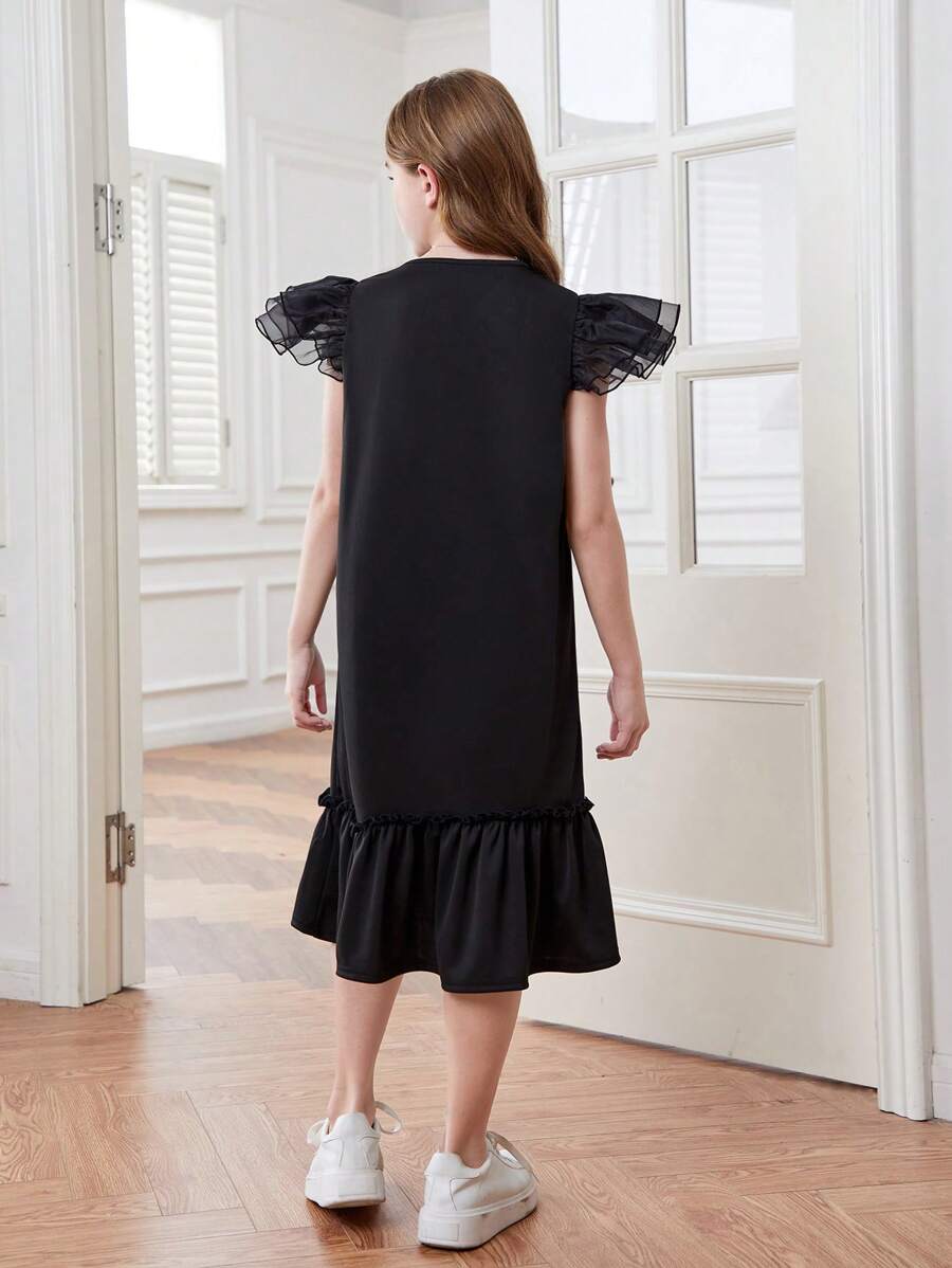 SHEIN Knitted Loose Fit Casual Black Dress With Print, Round Neck And ...